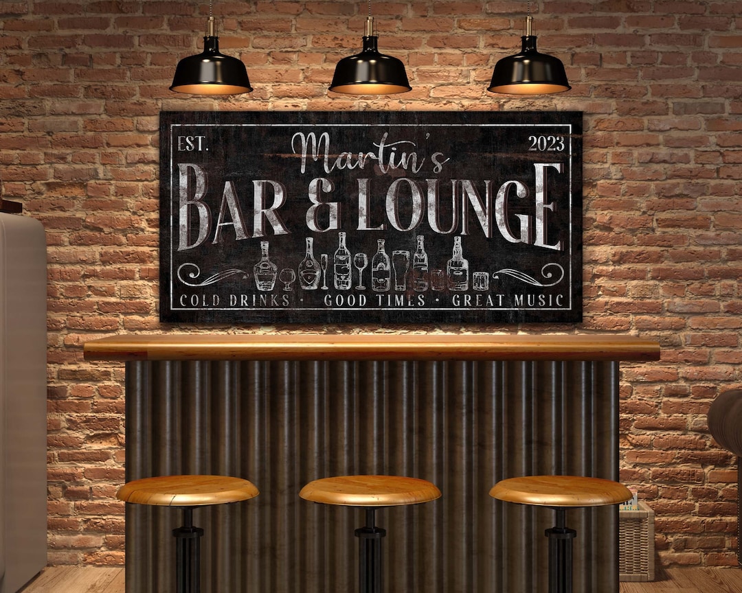 Personalized Bar & Lounge Sign, Custom Basement Bar Wall Art, Home Bar ...