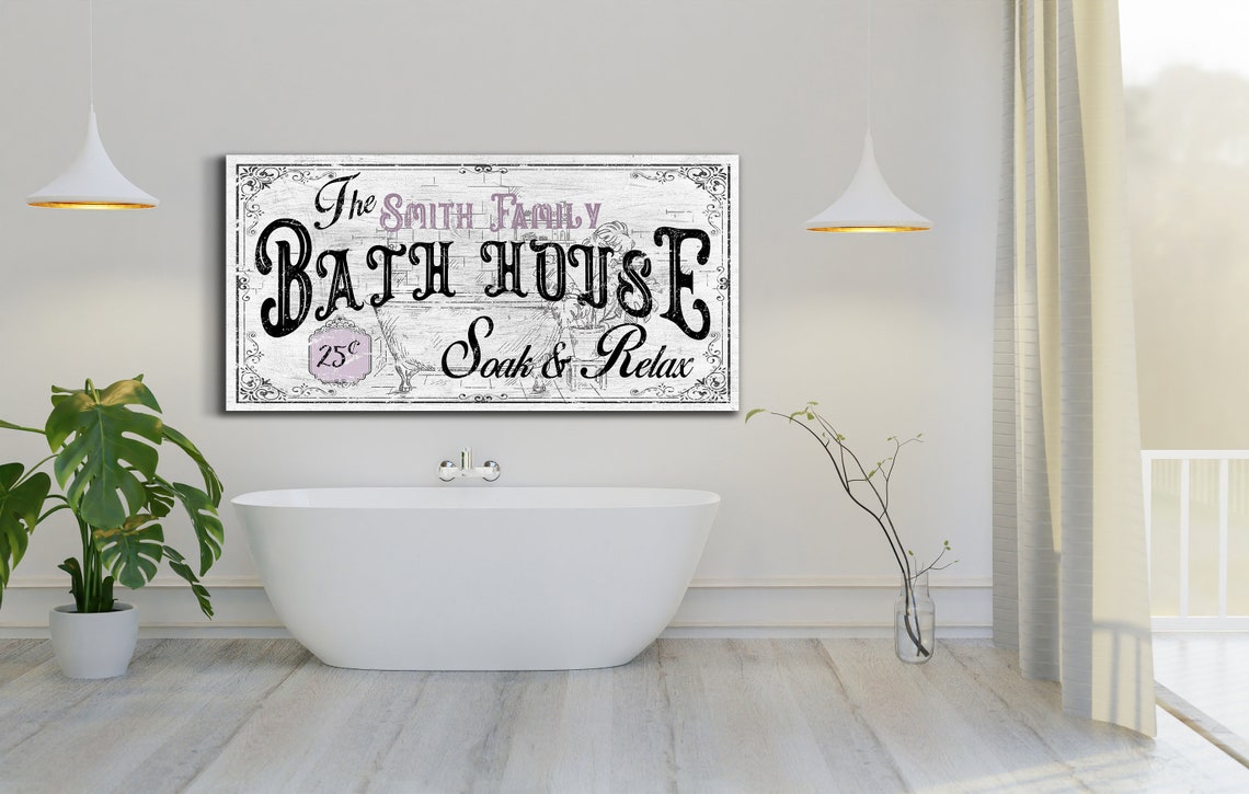Custom Bath House Sign, Bathroom Sign, Vintage Bathroom Decor, Bathroom ...
