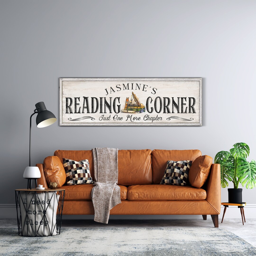 Personalized Reading Corner Sign, Modern Library Wall Decor, Custom ...