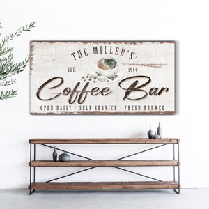 Personalized Coffee Bar Sign, Custom Kitchen Wall Art, Rustic Wall ...