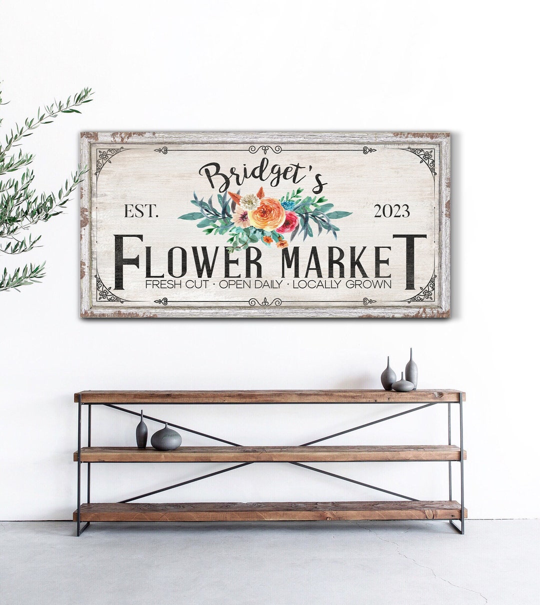 Personalized Flower Market Sign, Custom Fresh Flower Sign, Entryway ...