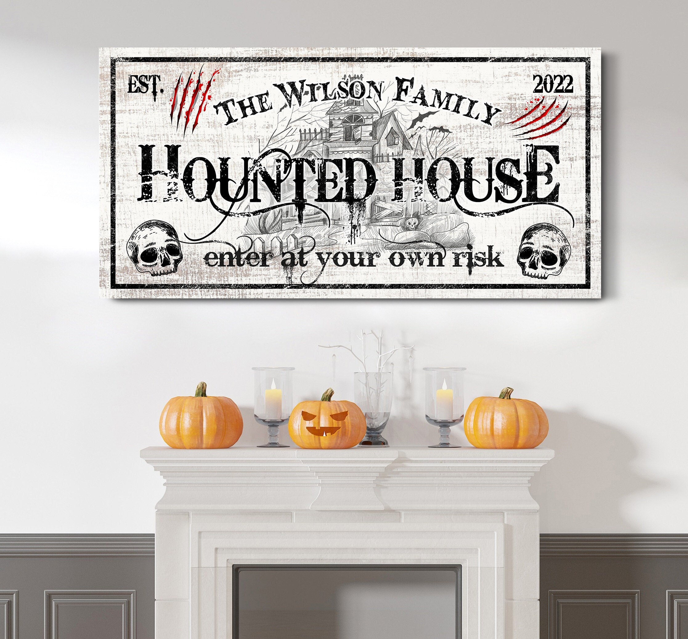 Custom Haunted House Sign Halloween Wall Decor Family - Etsy