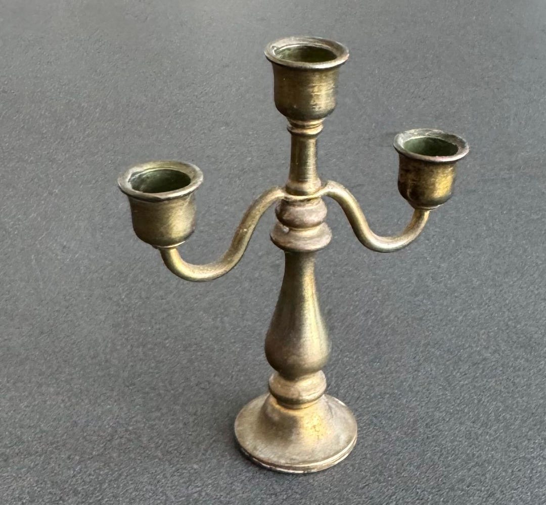 Mini Vintage Doll-sized Brass Candalabra | Three-armed Candlestick ...