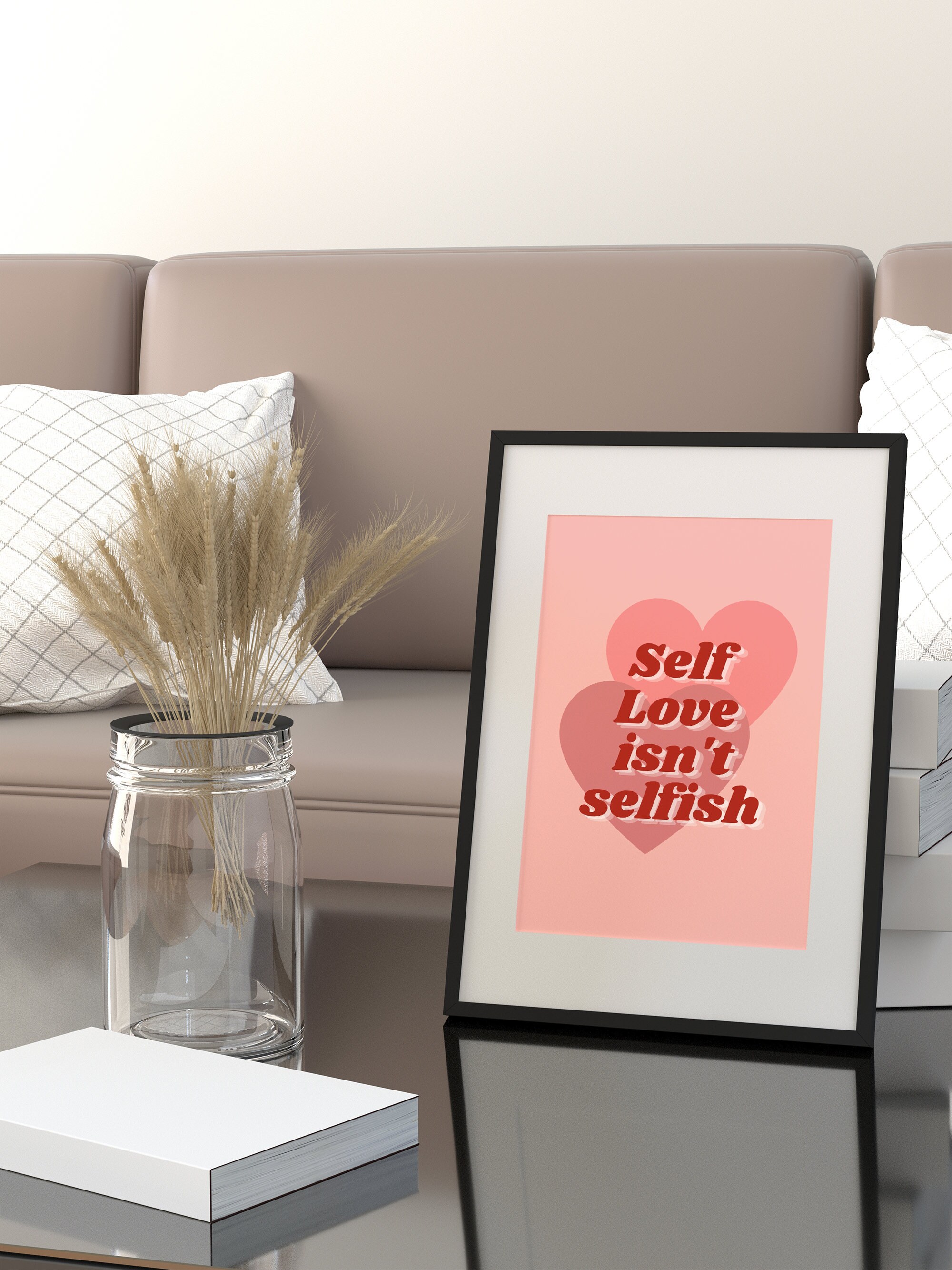 Pink Affirmations Wall Art, Self Care Wall Art, Boho Wall Decor, Mental ...