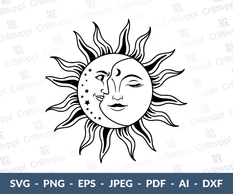Celestial Sun and Moon Svg Eclipse SVG Vintage Sun SVG Sun - Etsy
