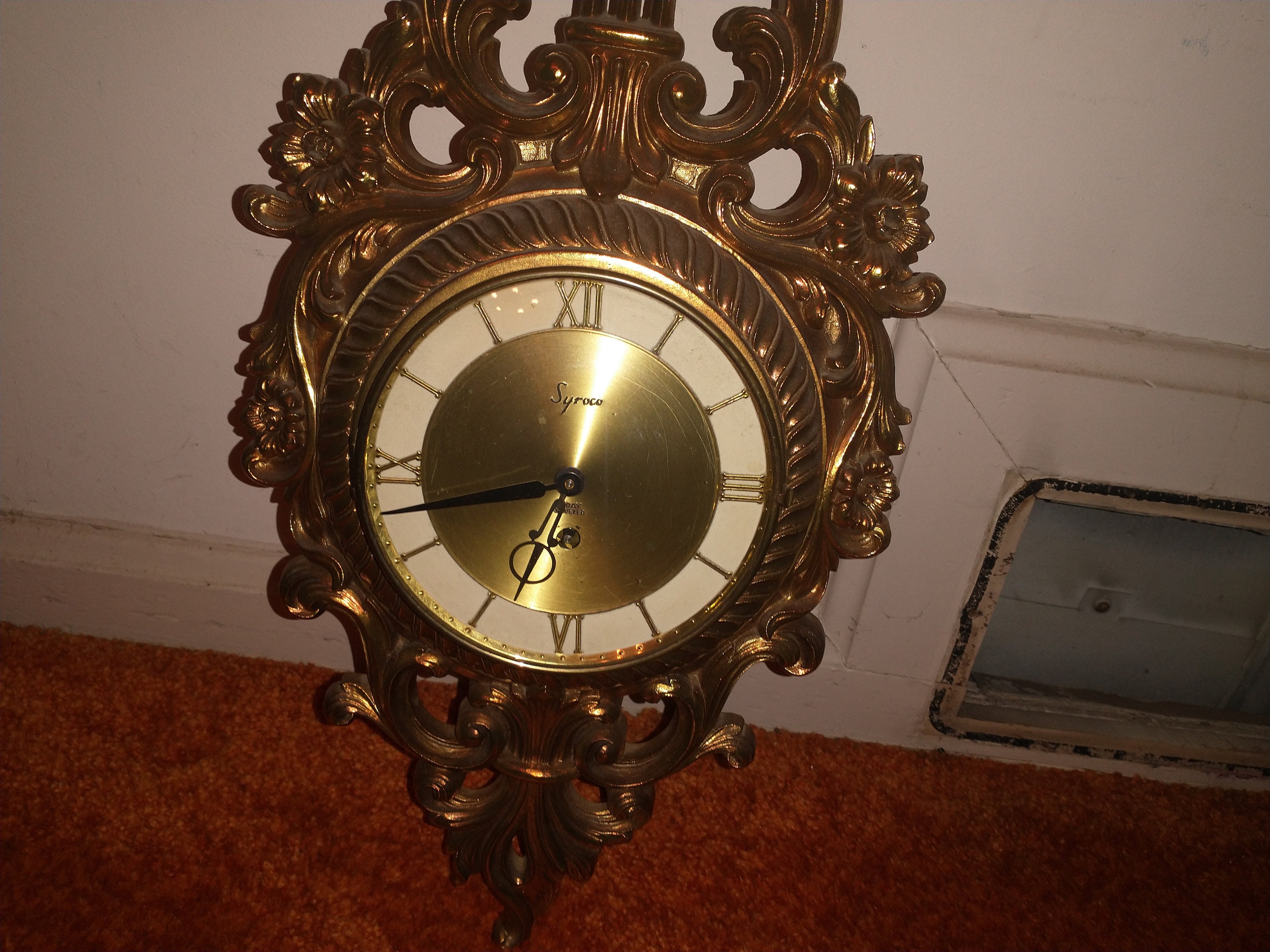 Antique Syroco Wood 8 Day Jeweled 27 Wall Clock. Clock Works Great ...