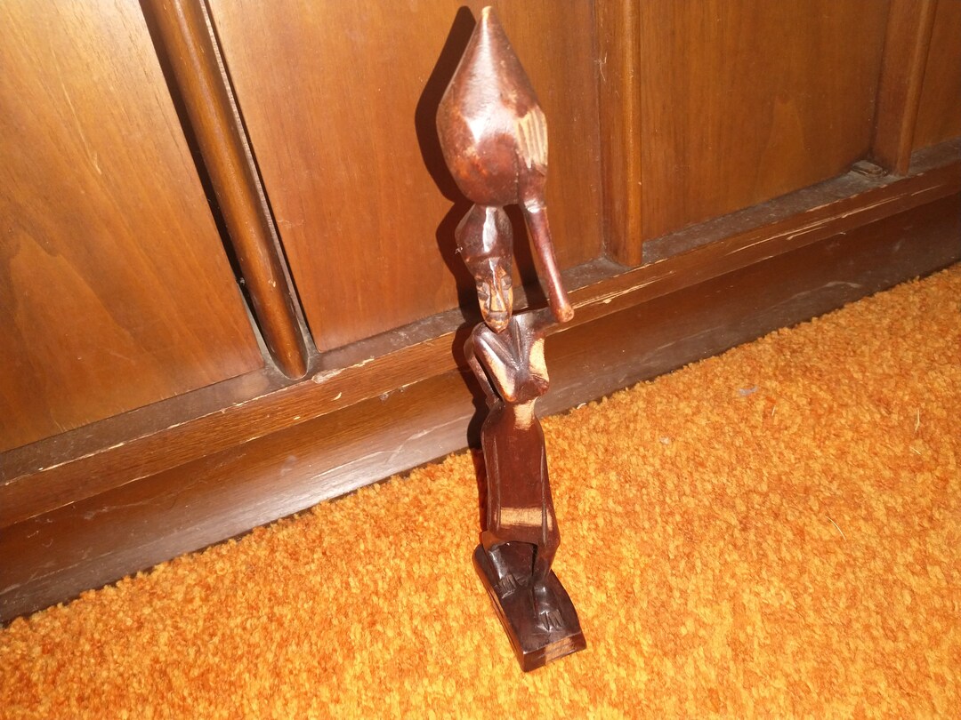 Antique African Hand Carved Wood 1ft Slender Woman Sculpture. Free ...