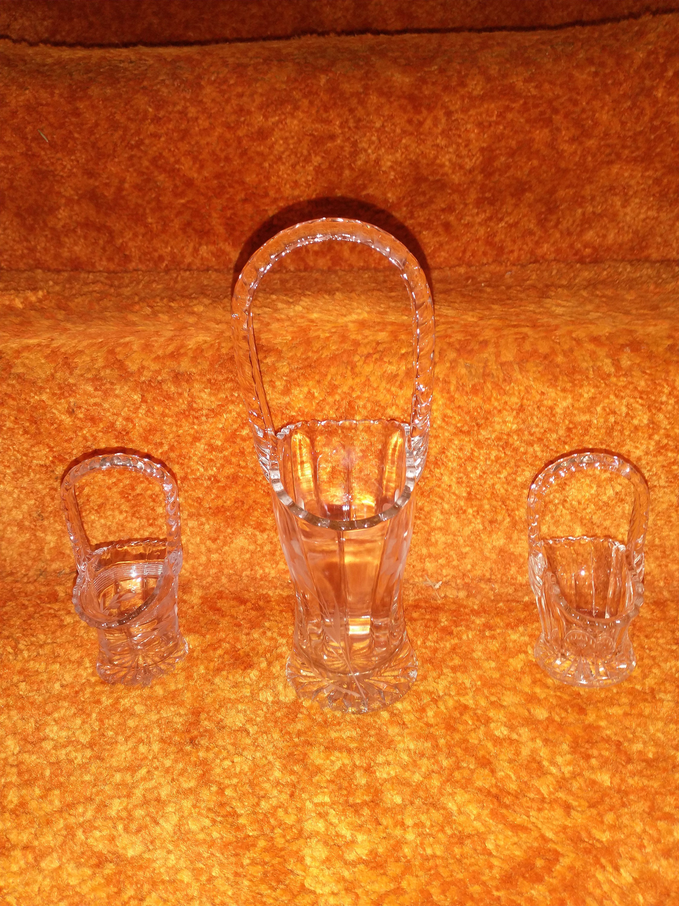 3 Antique Decorative Glass Baskets. Big One is 11" and Two Smaller Ones ...
