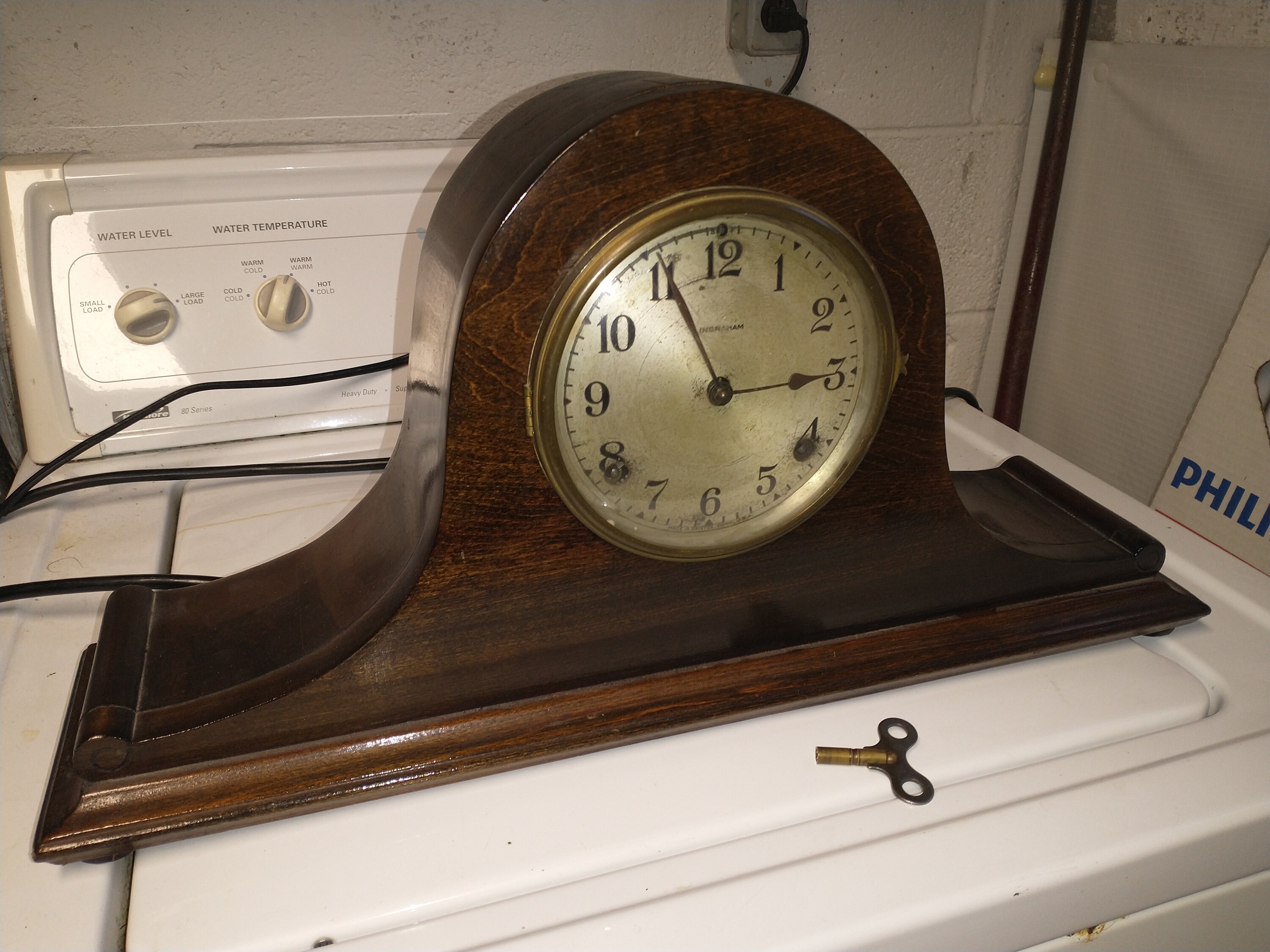 Antique Ingraham Duplex Wood Mechanical Mantle Clock. Clock Works and ...