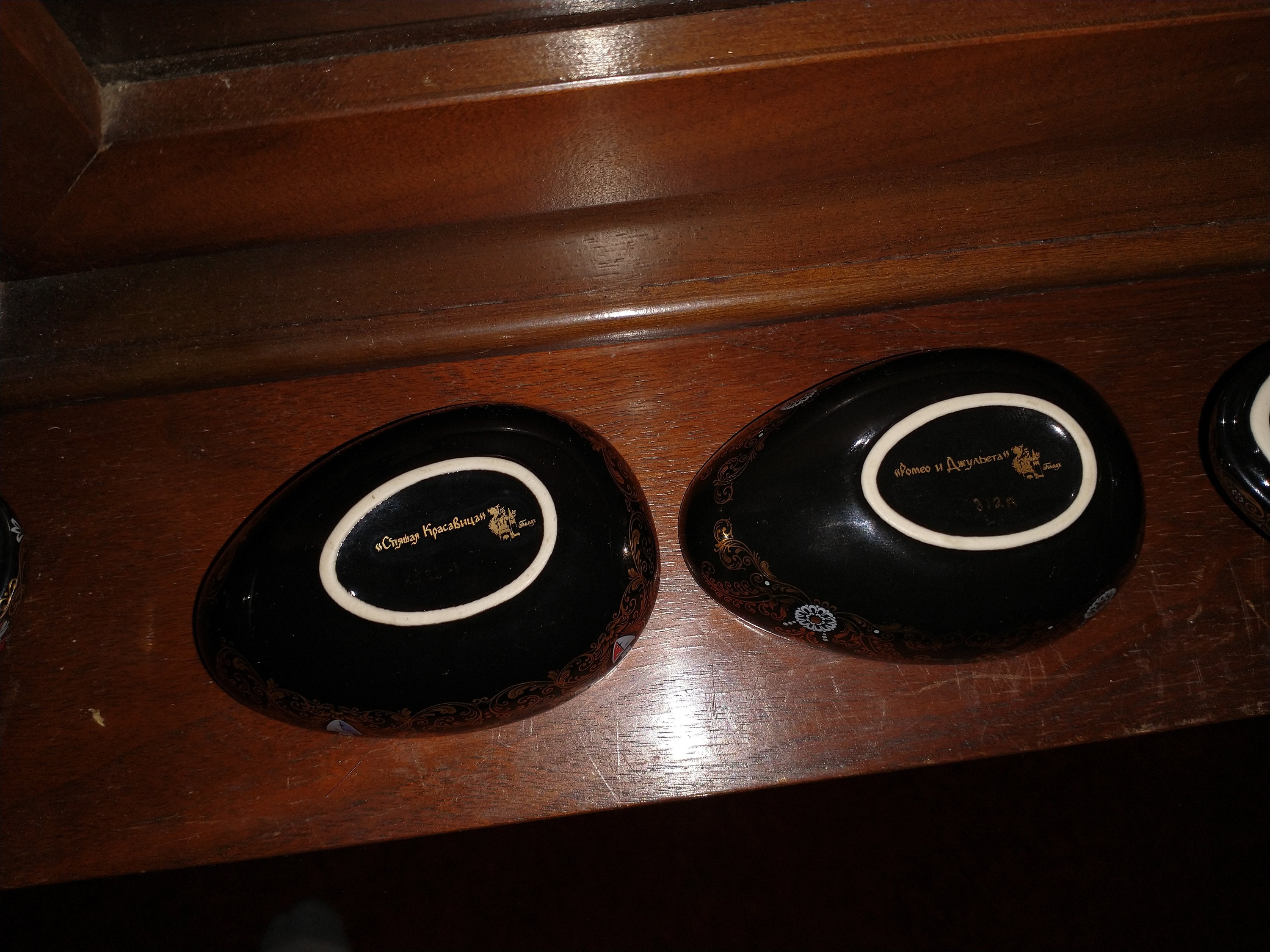 2 Antique Authentic Russian Tianex Black Porcelain Music Box Eggs ...
