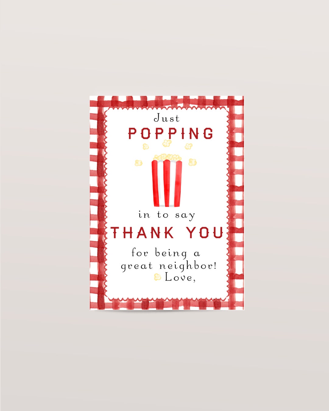 Neighbor Gift New Neighbor Popcorn Treat Tag Thank You Welcome to the ...