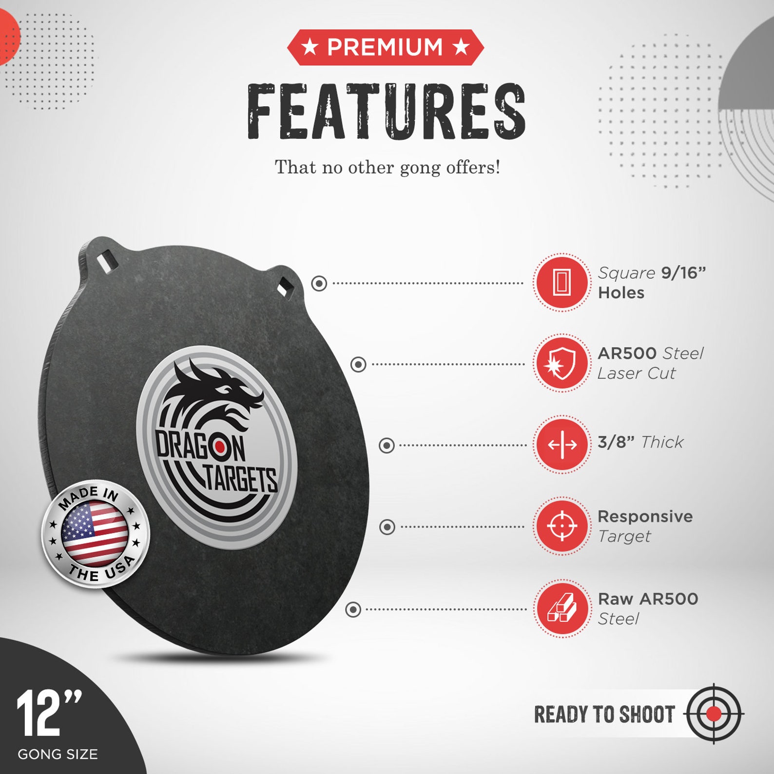 Dragon Targets 12" X 3/8" Raw Gong AR500 Steel Shooting Target | Gift ...