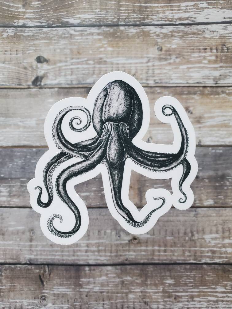 Sailor Octopus Sticker, Octopus Tentacles Sticker, Black and White ...