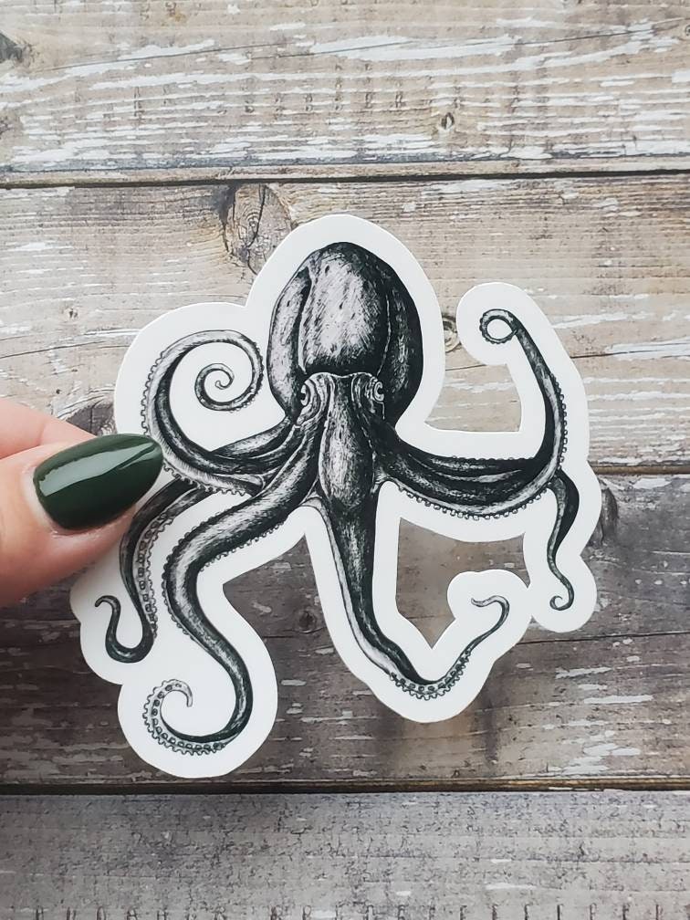Sailor Octopus Sticker, Octopus Tentacles Sticker, Black and White ...