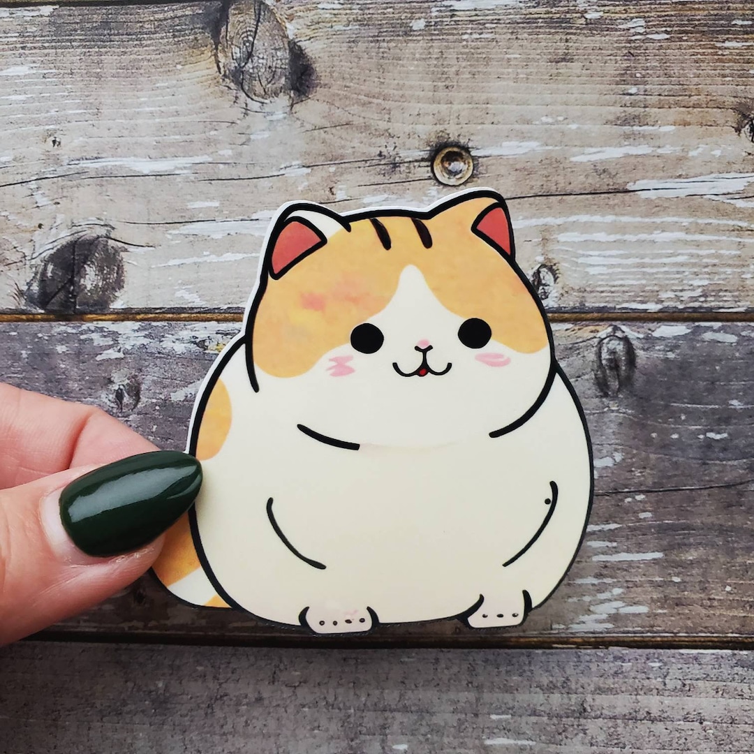 Cute Cat Sticker, Fat Kawaii Style Kitty, Fat Cat Decal, Animal Sticker ...