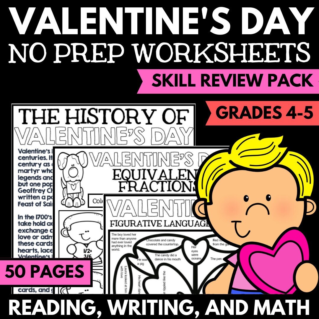 Valentine's Day Worksheets – 4th/5th Grade Reading, Writing, Math ...