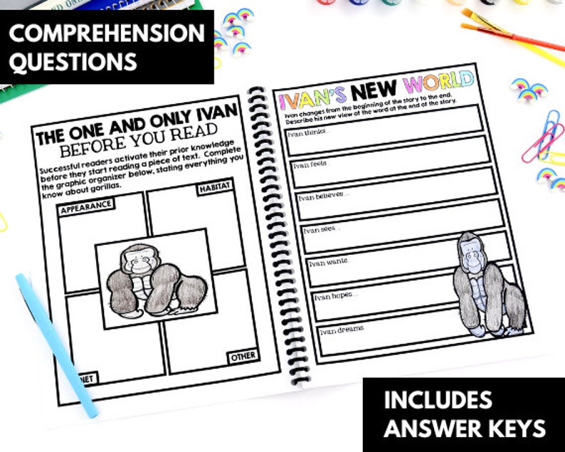 The One and Only Ivan Novel Study With Questions, Vocabulary ...