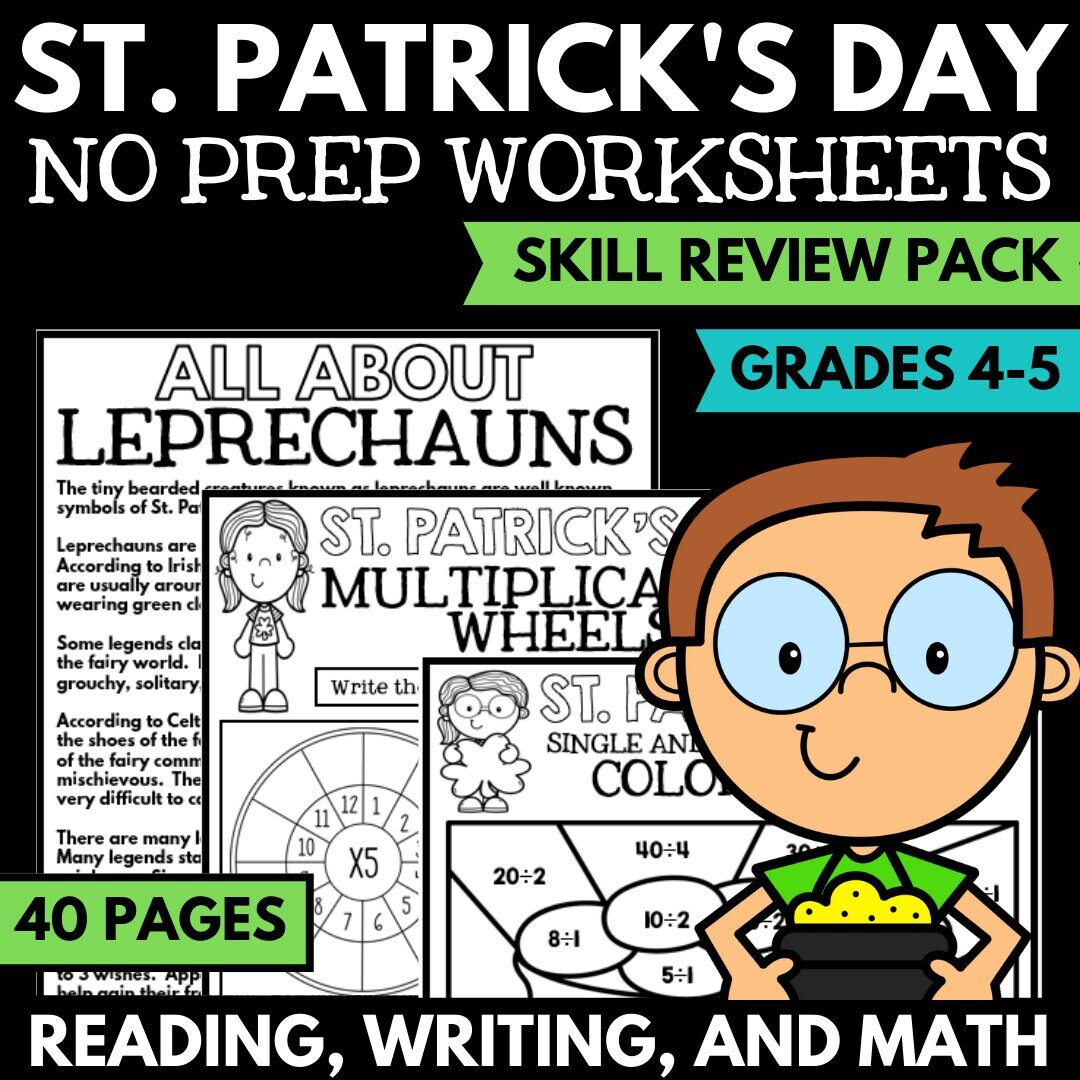 St. Patrick's Day Skill Review for 4th Grade and 5th Grade - No Prep ...
