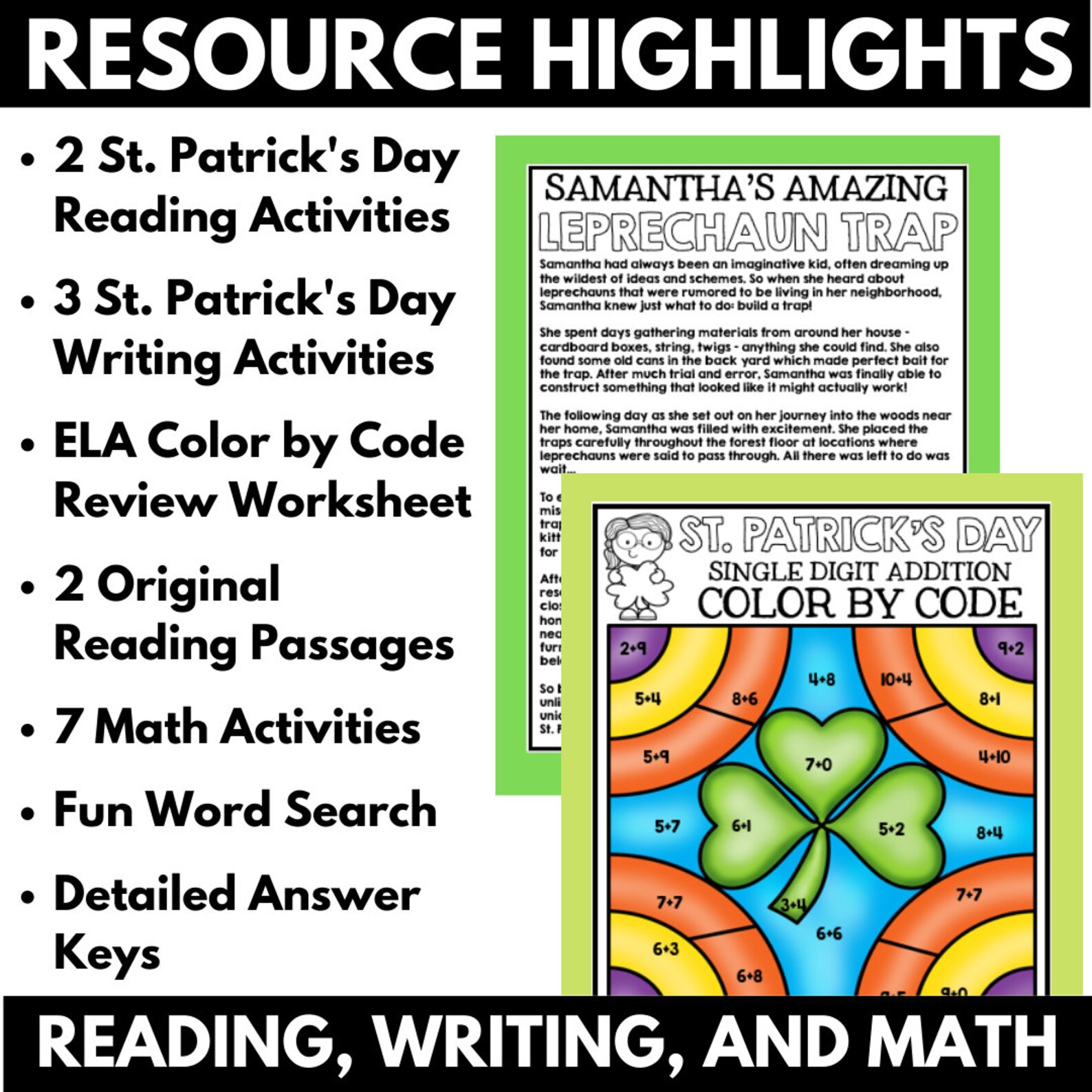 St. Patrick's Day Skill Review Worksheets – 2nd & 3rd Grade, Homeschool ...