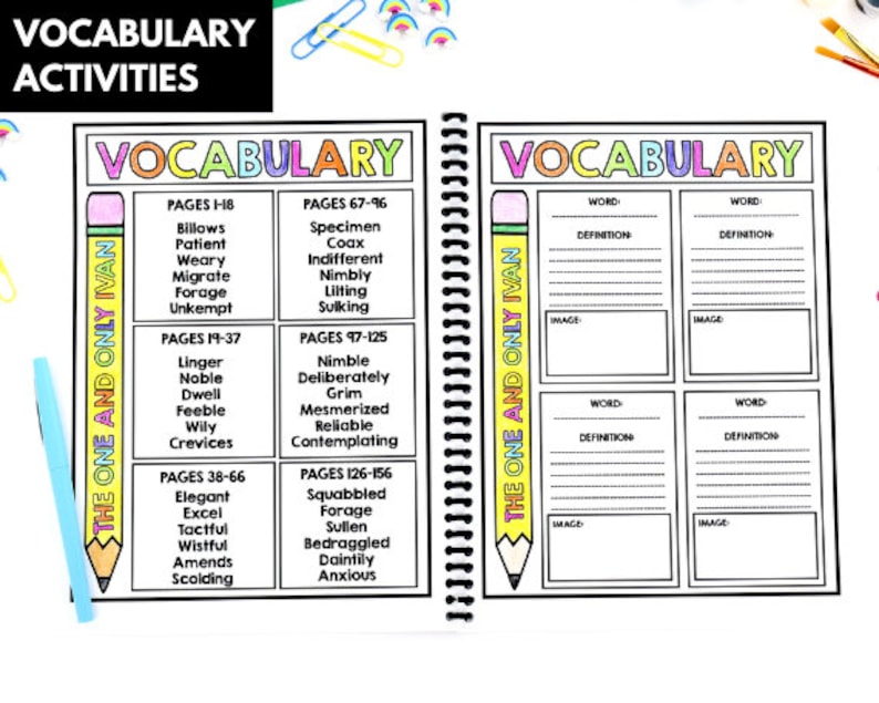 The One and Only Ivan Novel Study With Questions, Vocabulary ...