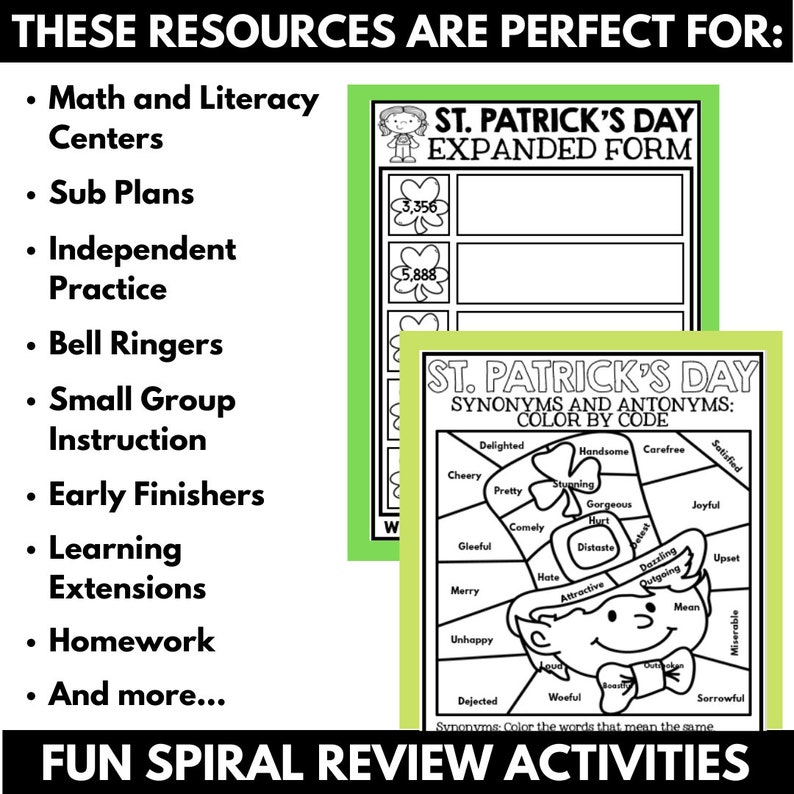St. Patrick's Day Skill Review Worksheets – 2nd & 3rd Grade, Homeschool ...
