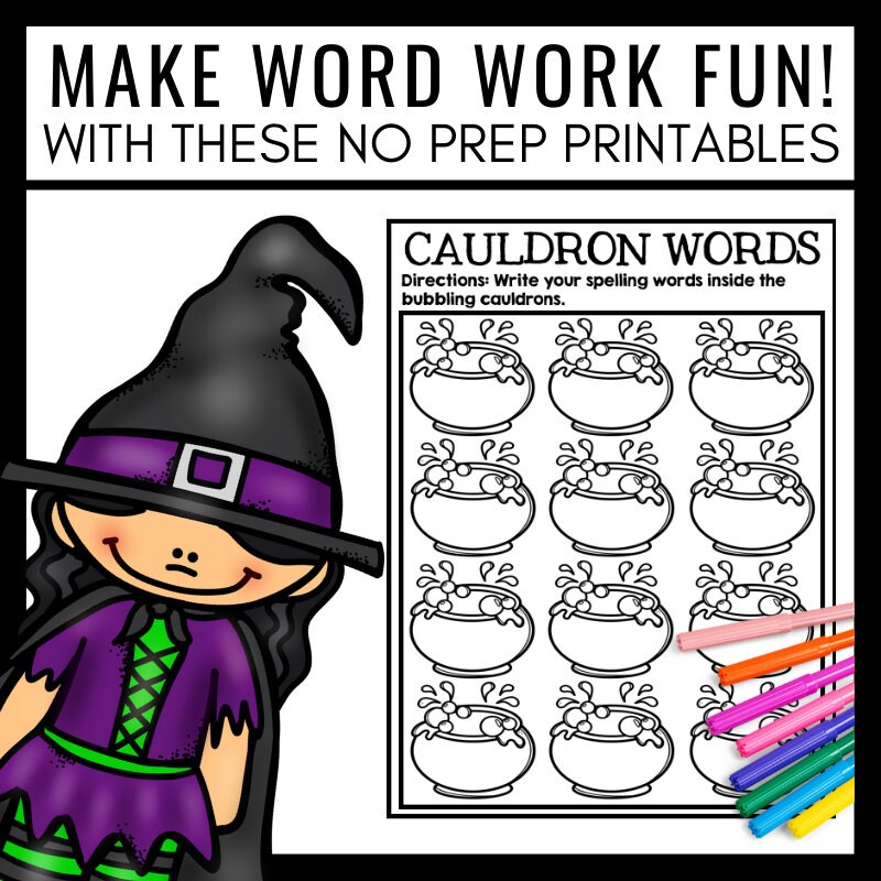 Halloween Spelling Practice Printables and Worksheets - Word Work for ...