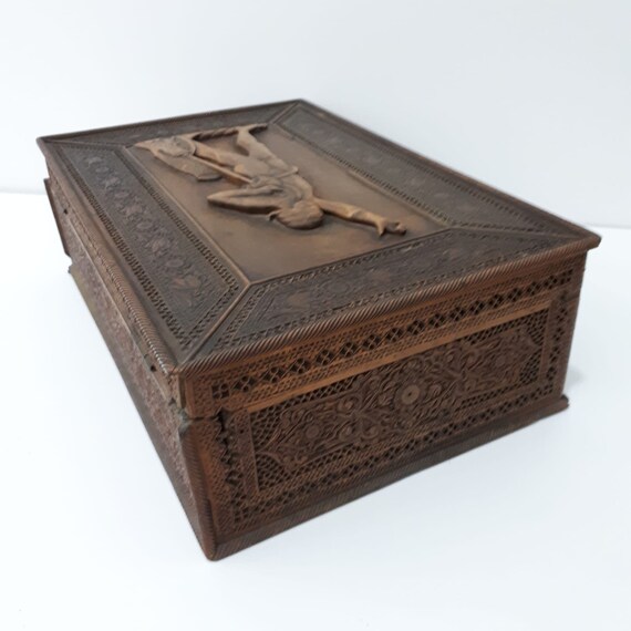 Antique Handcarved Wooden Box, Human Figured, Handmad… - Gem