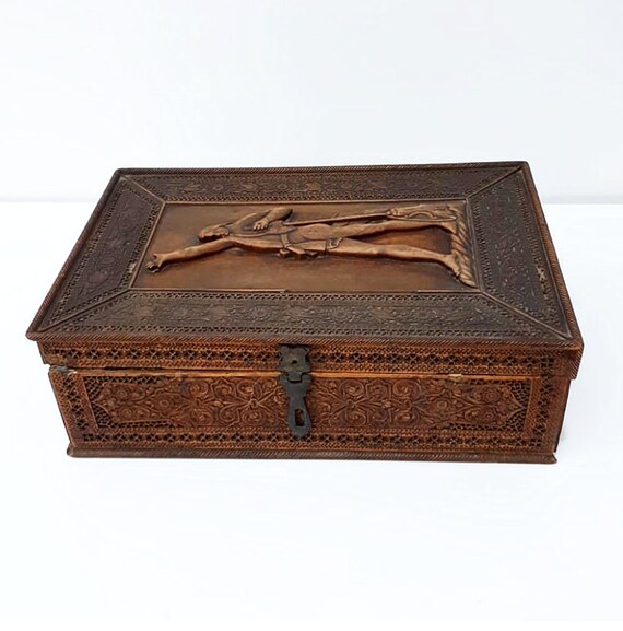 Antique Handcarved Wooden Box, Human Figured, Handmad… - Gem