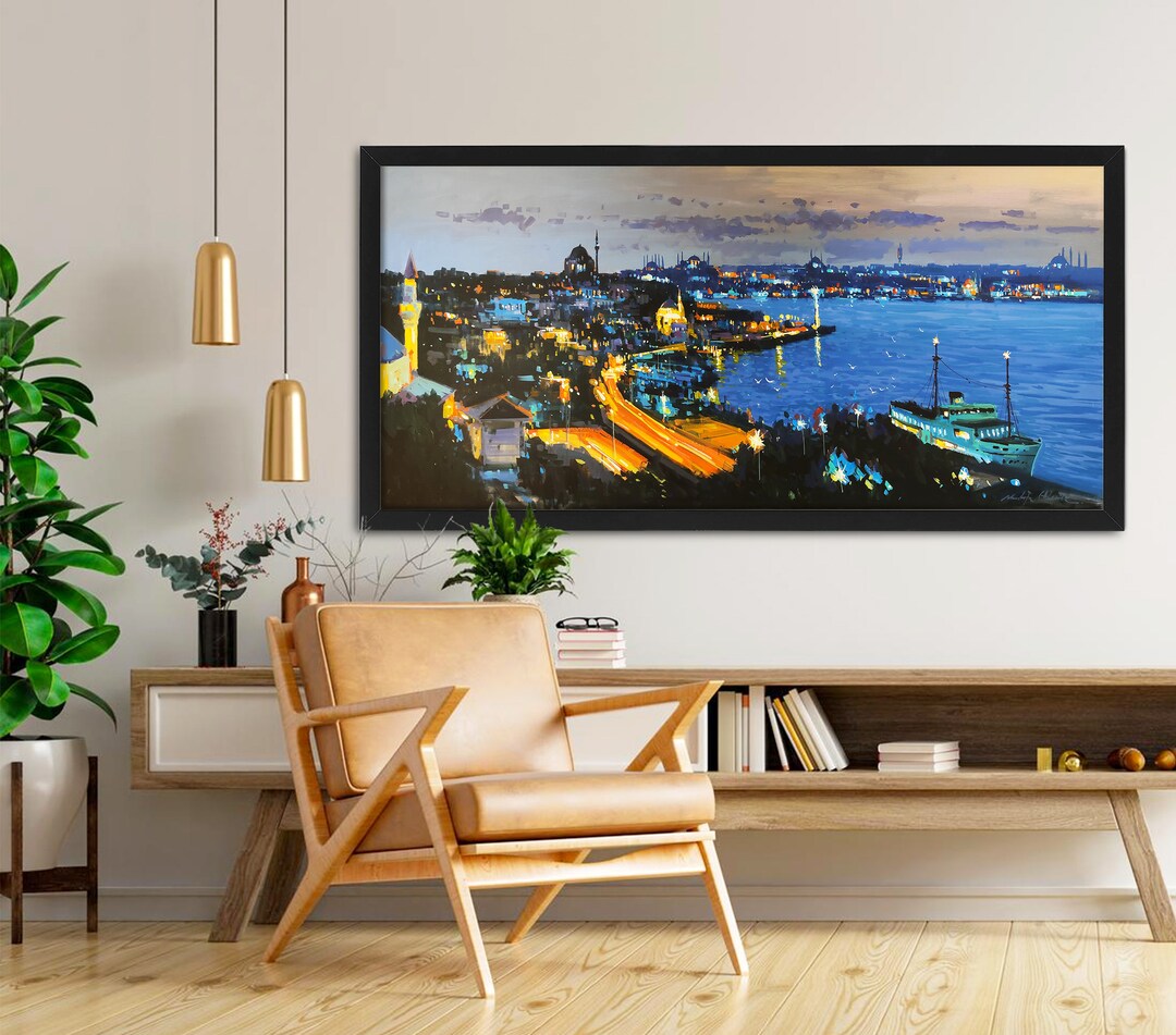 Istanbul Landscape Night City View, Blue Mosque and Bosphorus Wall Art ...