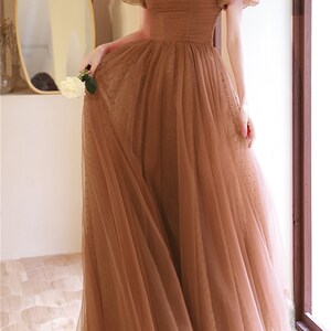 Caramel Prom Dress Long Custom Dress Short Puffy Sleeve Fairy Prom ...