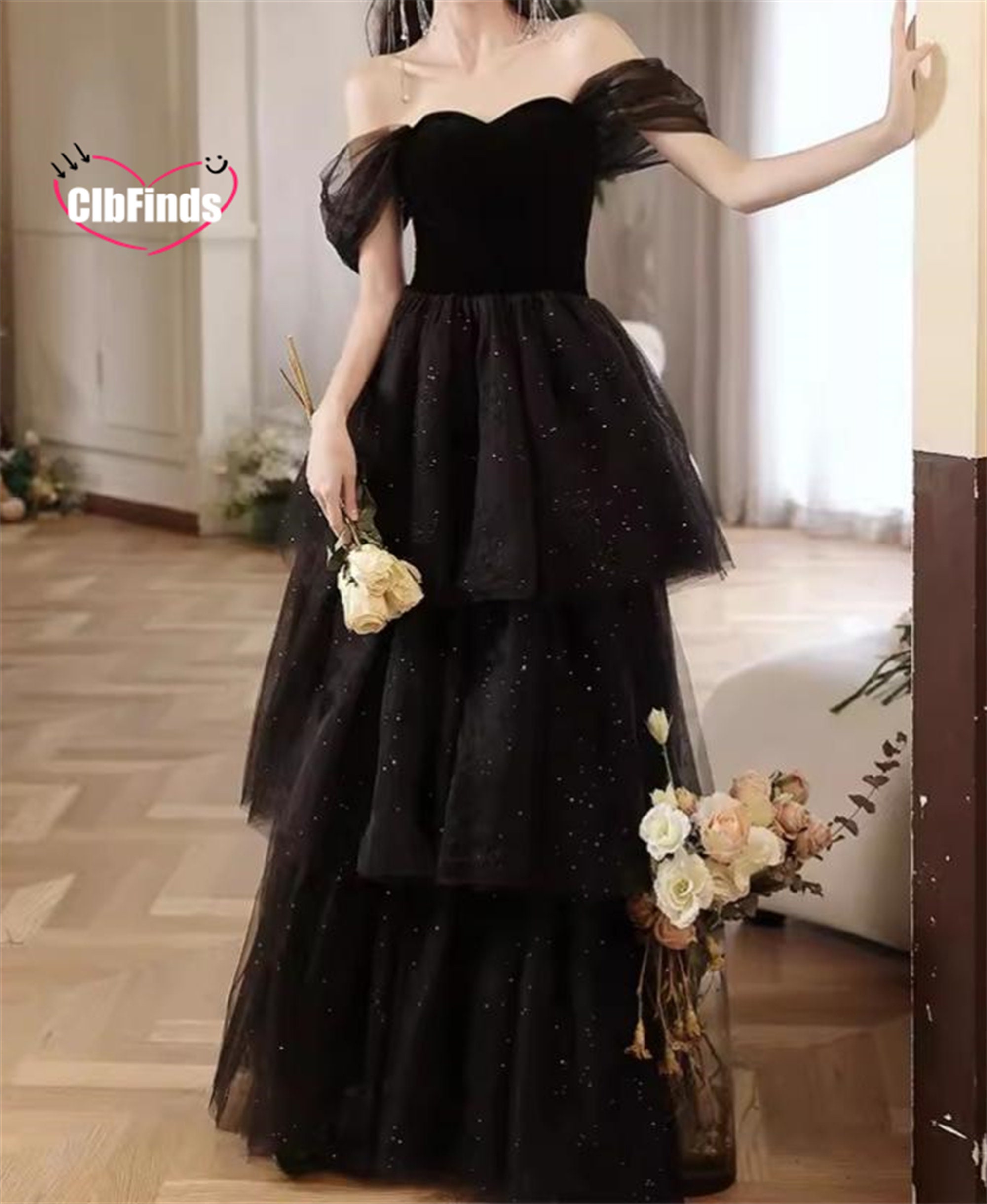Sparkling Black Prom Dress Elegant Ball Gown Elegant Bridal - Etsy