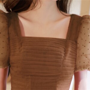 Caramel Prom Dress Long Custom Dress Short Puffy Sleeve Fairy Prom ...