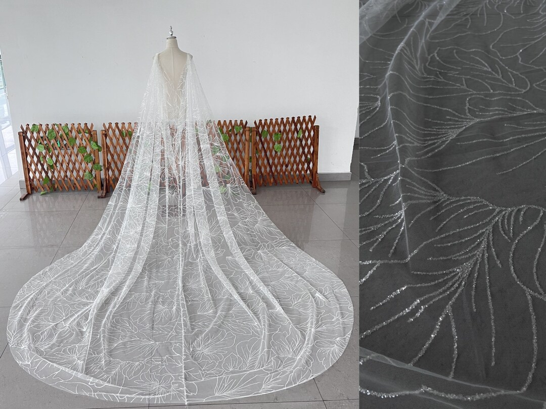 Sliver Glitter Cape Veil Shiny Wedding Veil Luxury Cape Veil Elegant ...