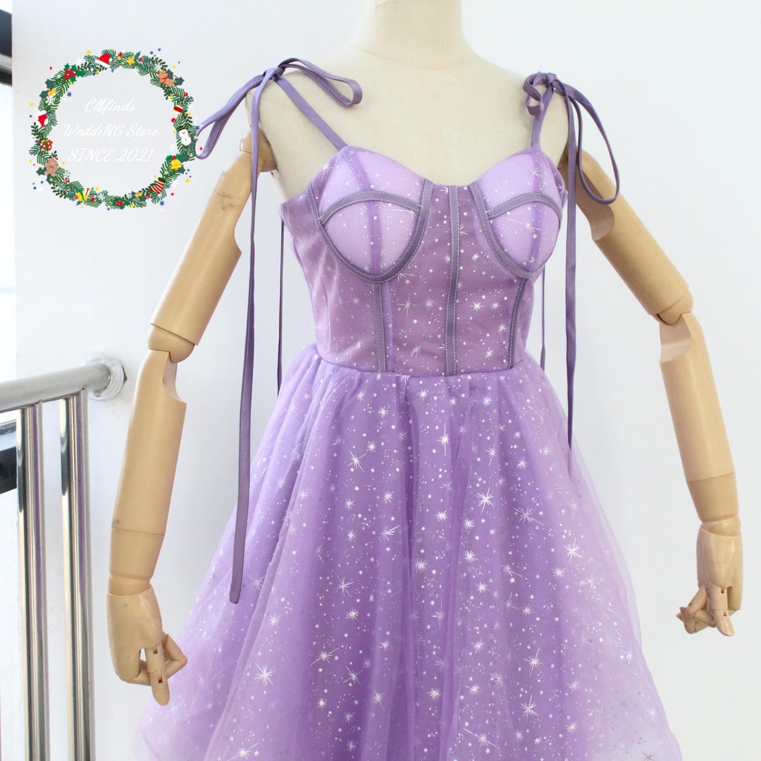 Lovely Celestial Purple Prom Dress Fairy Princess Silver Stars Purple ...