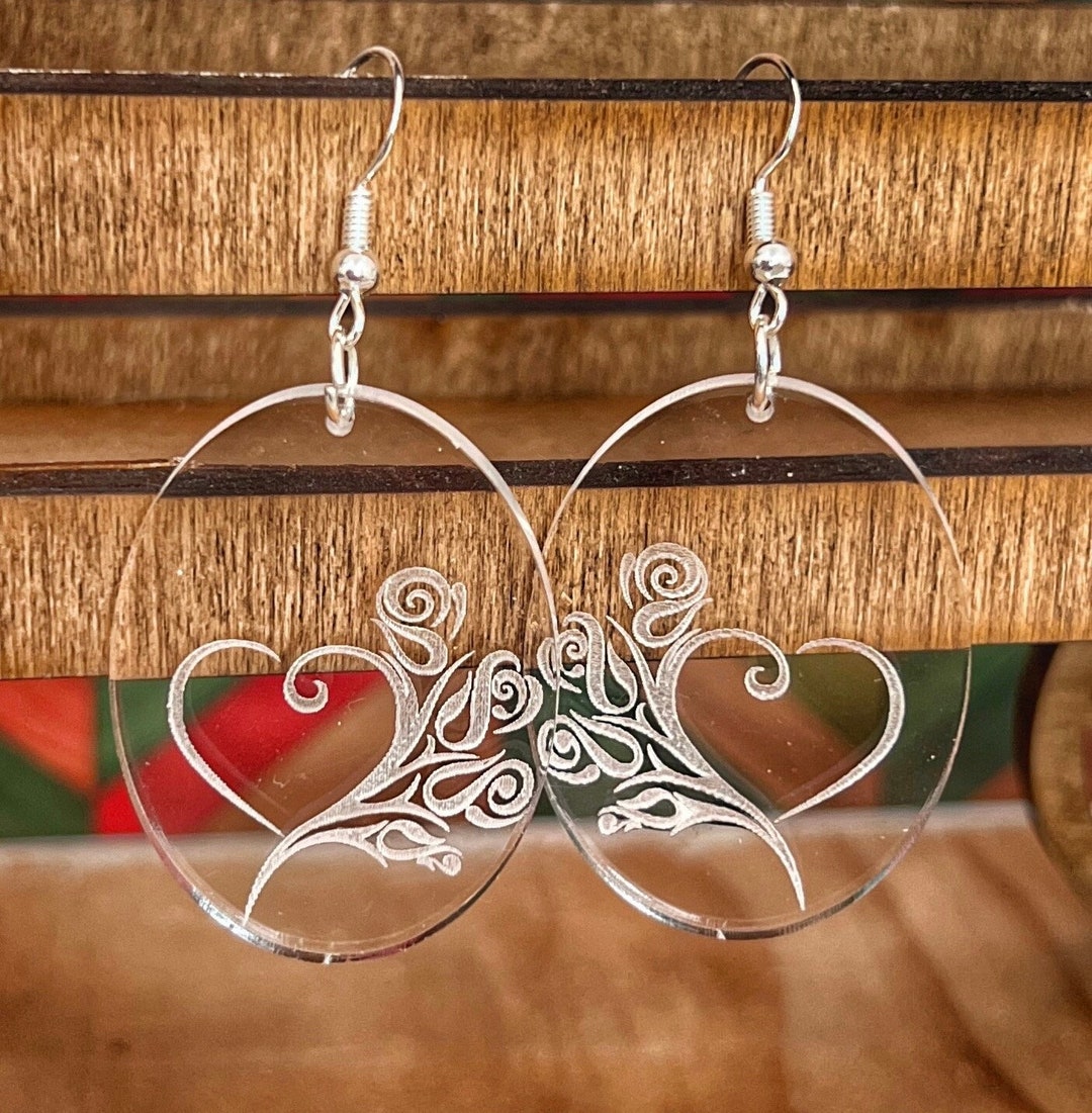 Oval Heart & Rose Earring File - Digital Laser File - SVG - (digital ...
