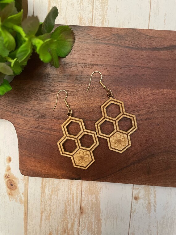 Honeycomb Floral Earring Cut Out Design Digital Laser File | Etsy