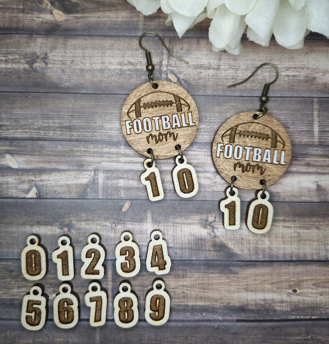 Round Football Mom With Customizable Number Earrings - Digital Laser ...
