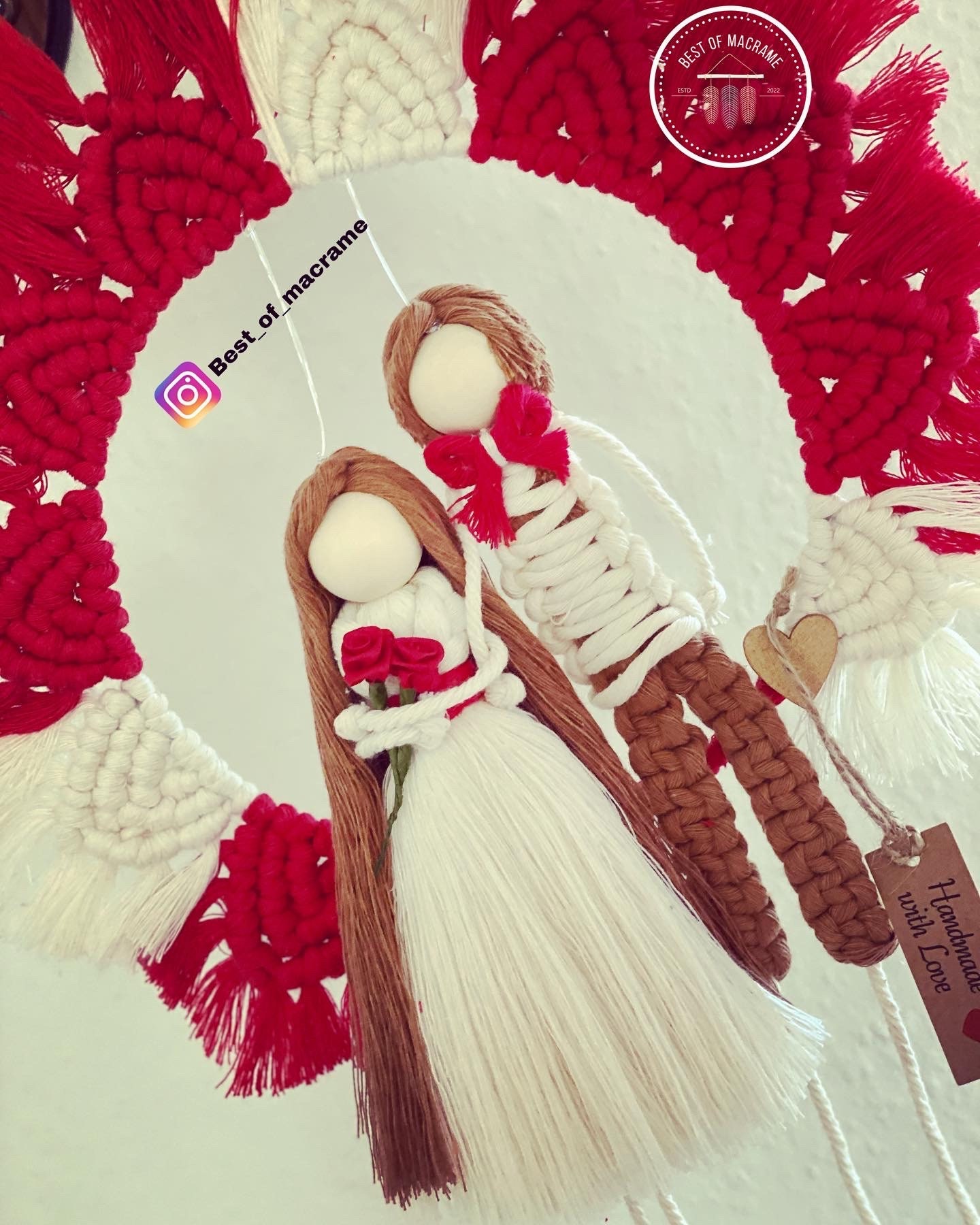 Couple Makramee Kranz Puppe in Red