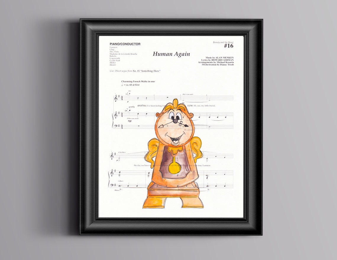 Cogsworth human Again Sheet Music Art - Etsy