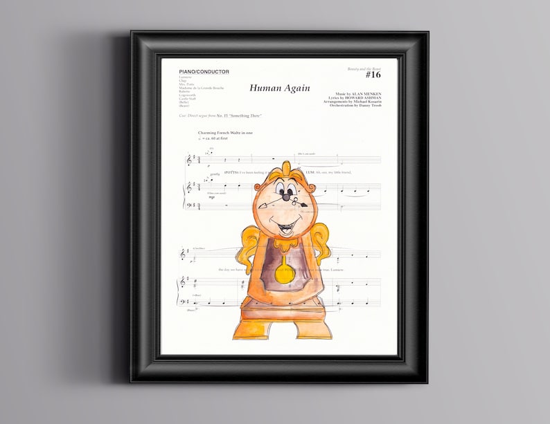 Cogsworth "human Again" Sheet Music Art - Etsy