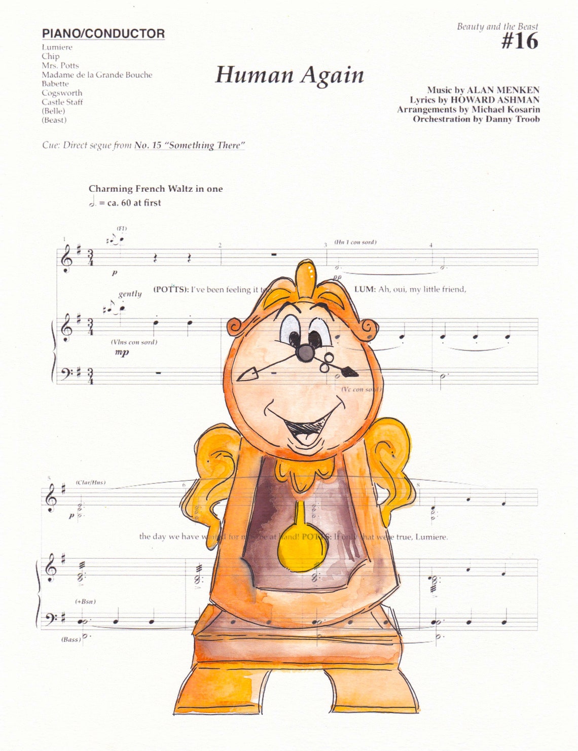 Cogsworth human Again Sheet Music Art - Etsy