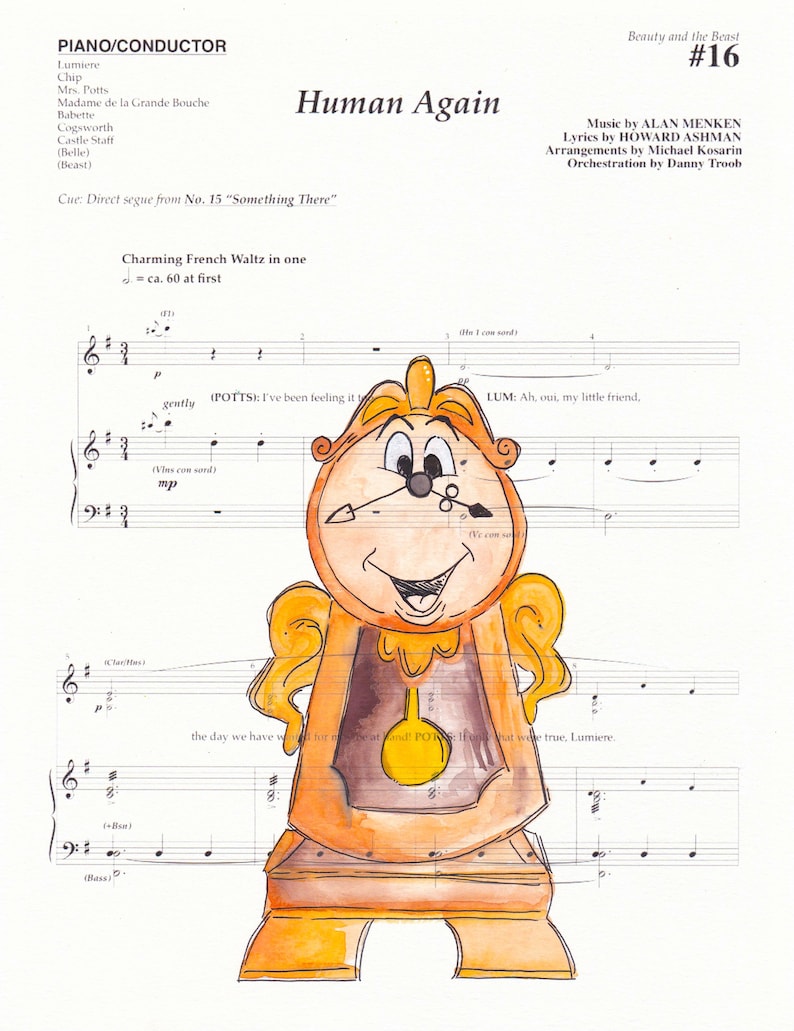 Cogsworth "human Again" Sheet Music Art - Etsy