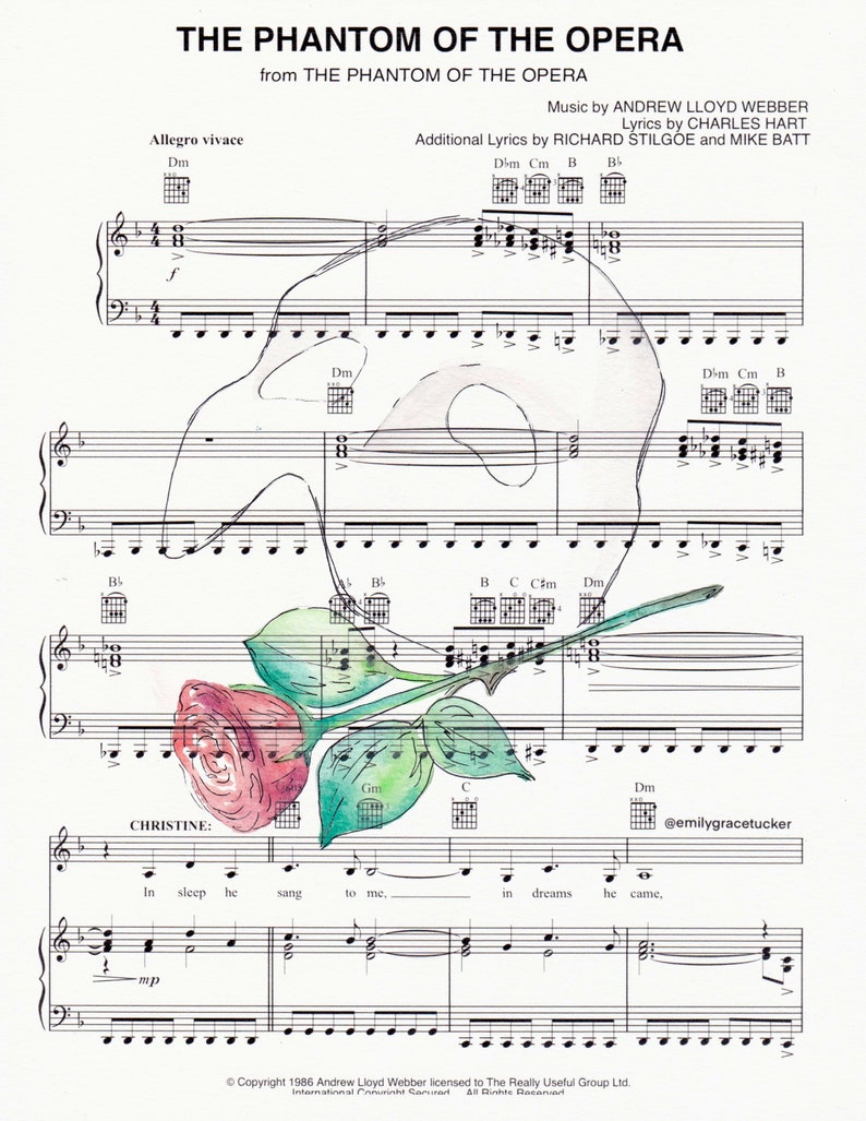 Phantom of the Opera Sheet Music Art - Etsy