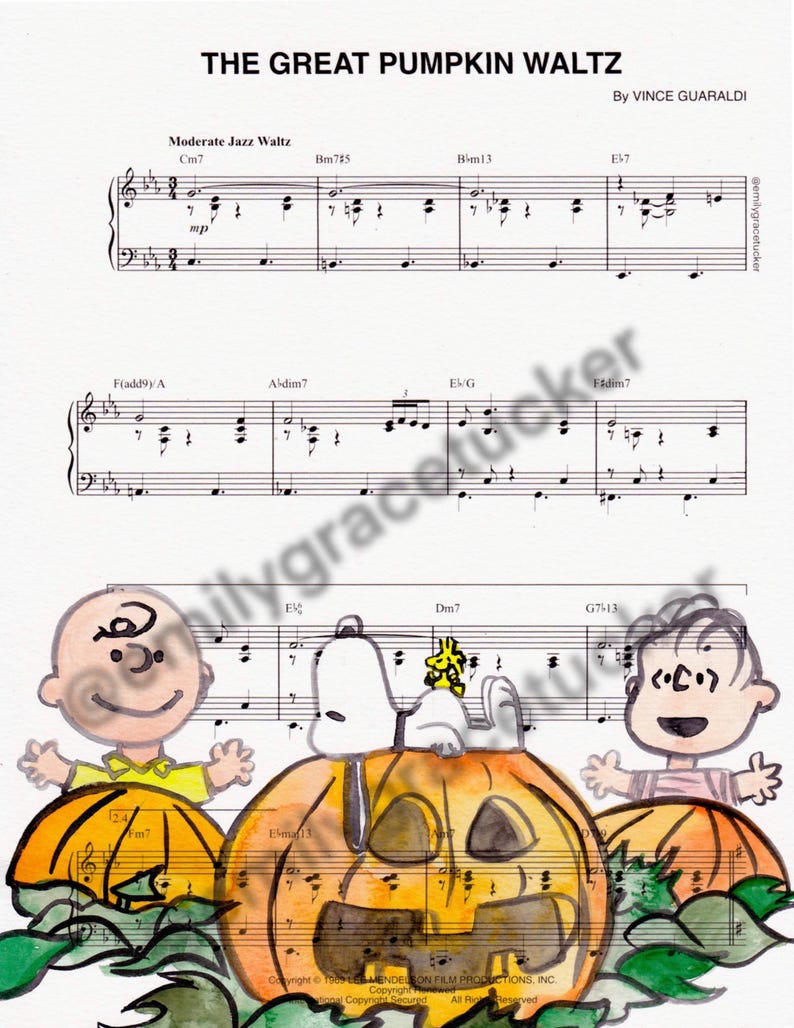 Peanuts Great Pumpkin Sheet Music Art - Etsy