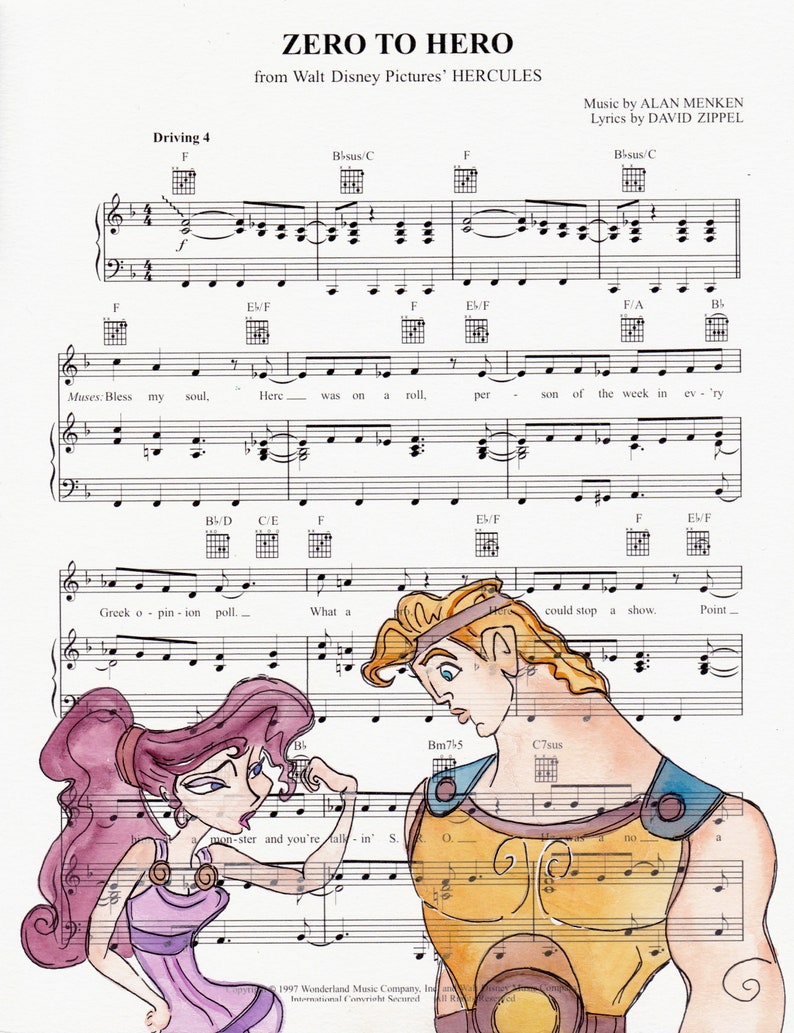 Zero to Hero Hercules Sheet Music Art - Etsy