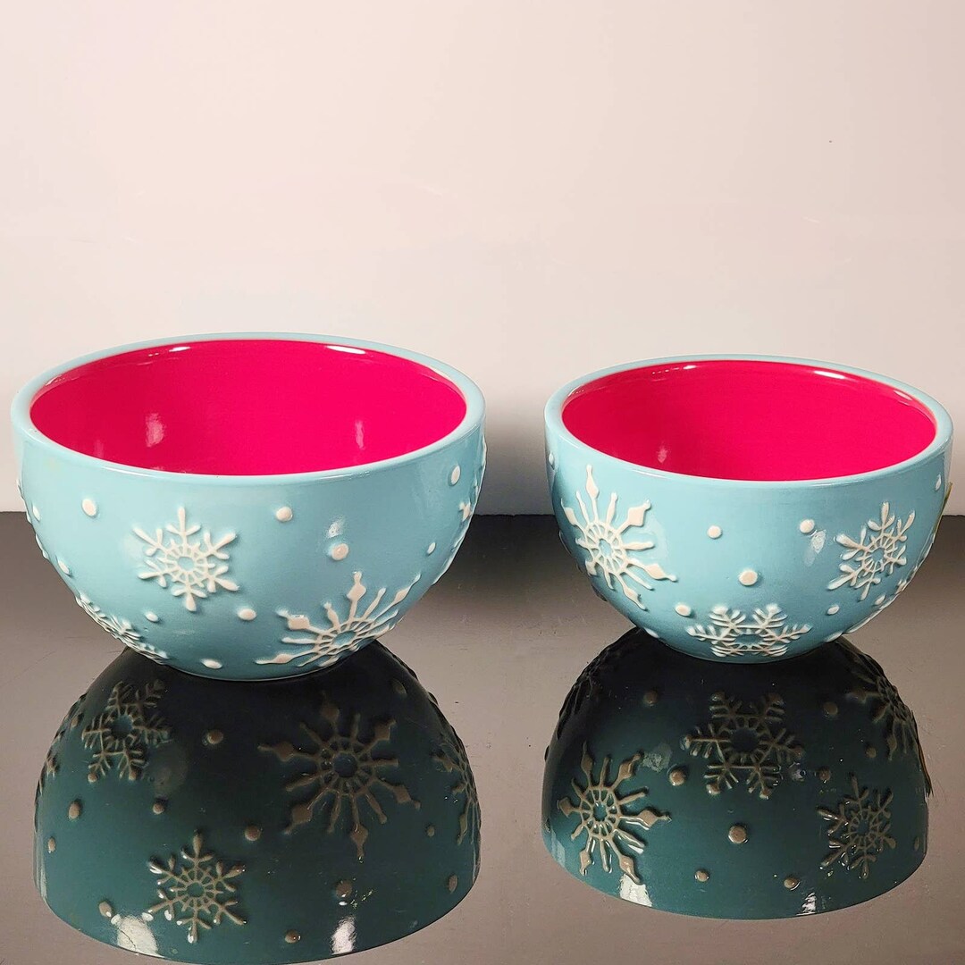 Hallmark Christmas Nesting Bowls Blue Snowflake Pattern Red - Etsy