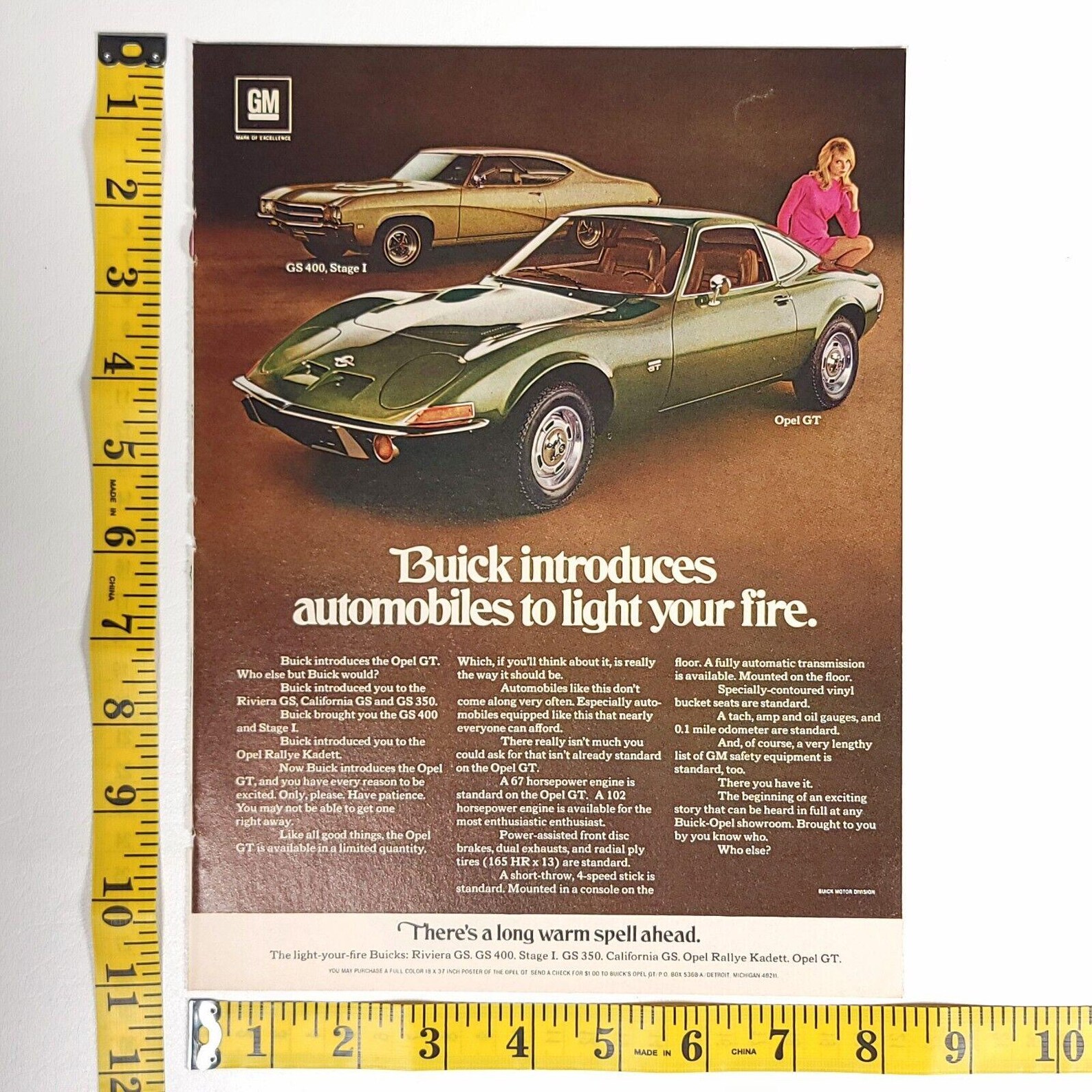 Vintage Buick Opel GT Single Page Full Color Print Ad 1969 Hot Rod ...