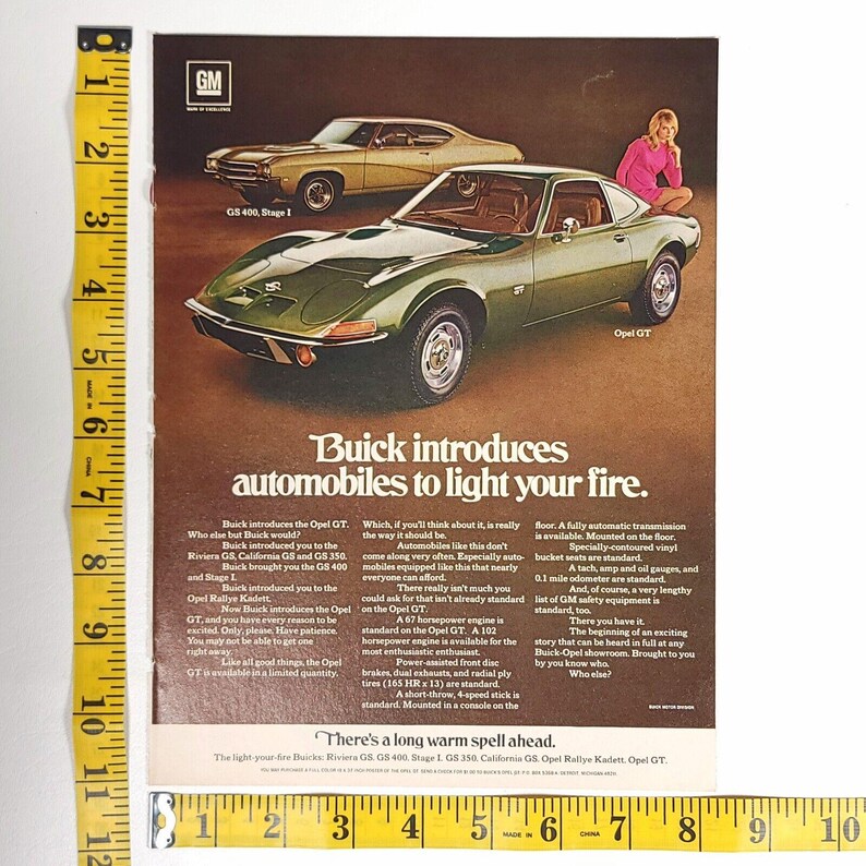Vintage Buick Opel GT Single Page Full Color Print Ad 1969 Hot Rod ...