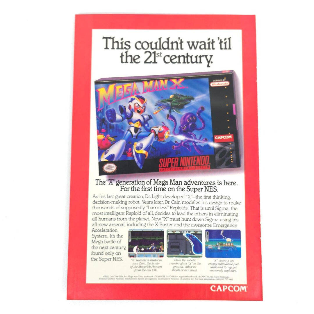 Vintage Mega Man X Print Ad Capcom 1990s SNES Gaming Poster Retro Decor ...
