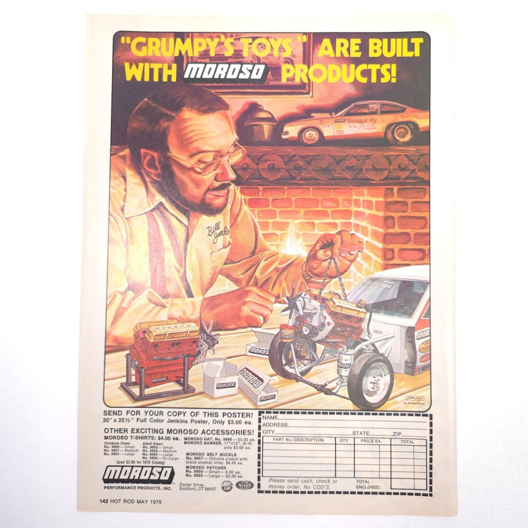 Moroso Grumpy Jenkins Vintage Print Ad Drag Racing Engine Builder Retro ...
